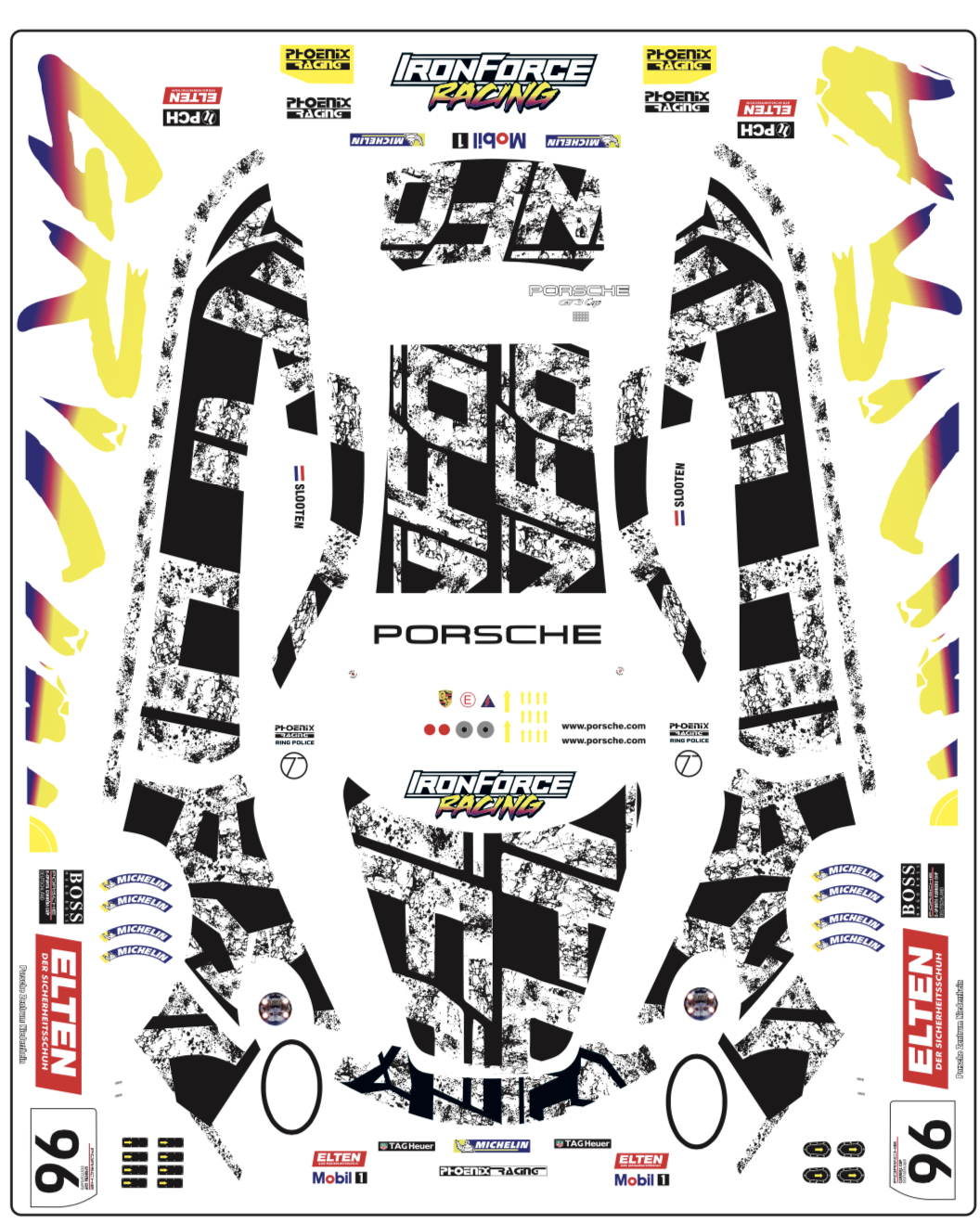 Decal Porsche 911 991 GT3 R Team Iron Force by Ring Police #96 2021