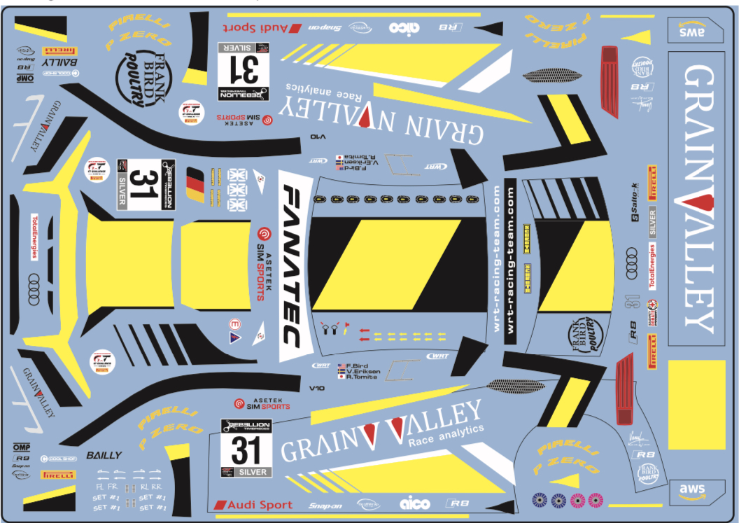 Decal Audi R8 LMS #31 Belgian Audi Sport Team WRT Spa 2020