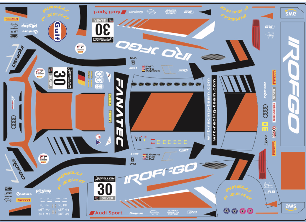 Decal Audi R8 LMS #30 Belgian Audi Sport Team WRT Spa 2020