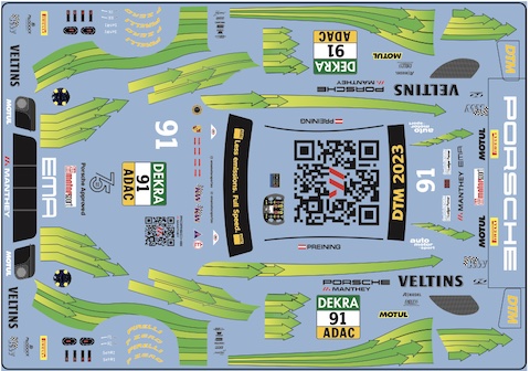 Decal Porsche 911 991 GT3 R #91 Manthey Grello DTM 2023