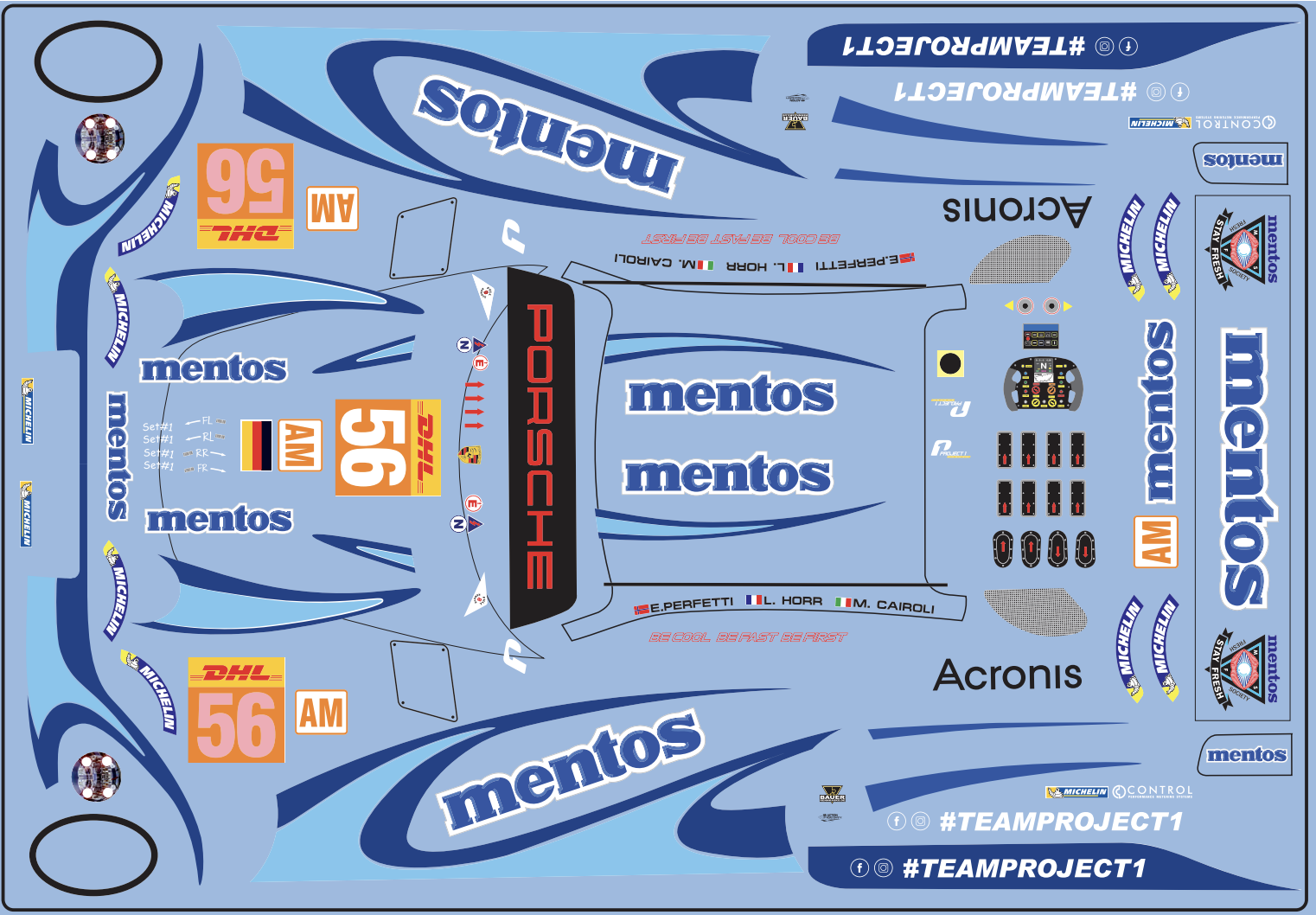 Decal Porsche 911 991 GT3 R #911 Project one #56 Le Mans 2020 "Mentos"