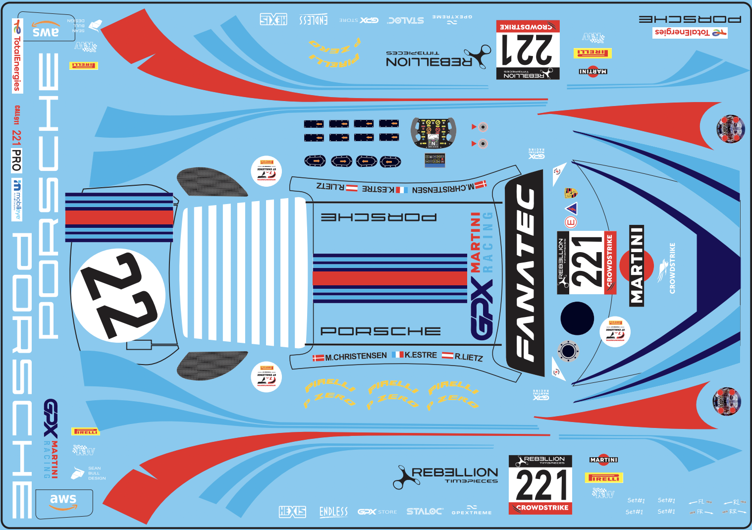 Decal Porsche 911 GT3R GPX Racing Martini SPA #221 2022