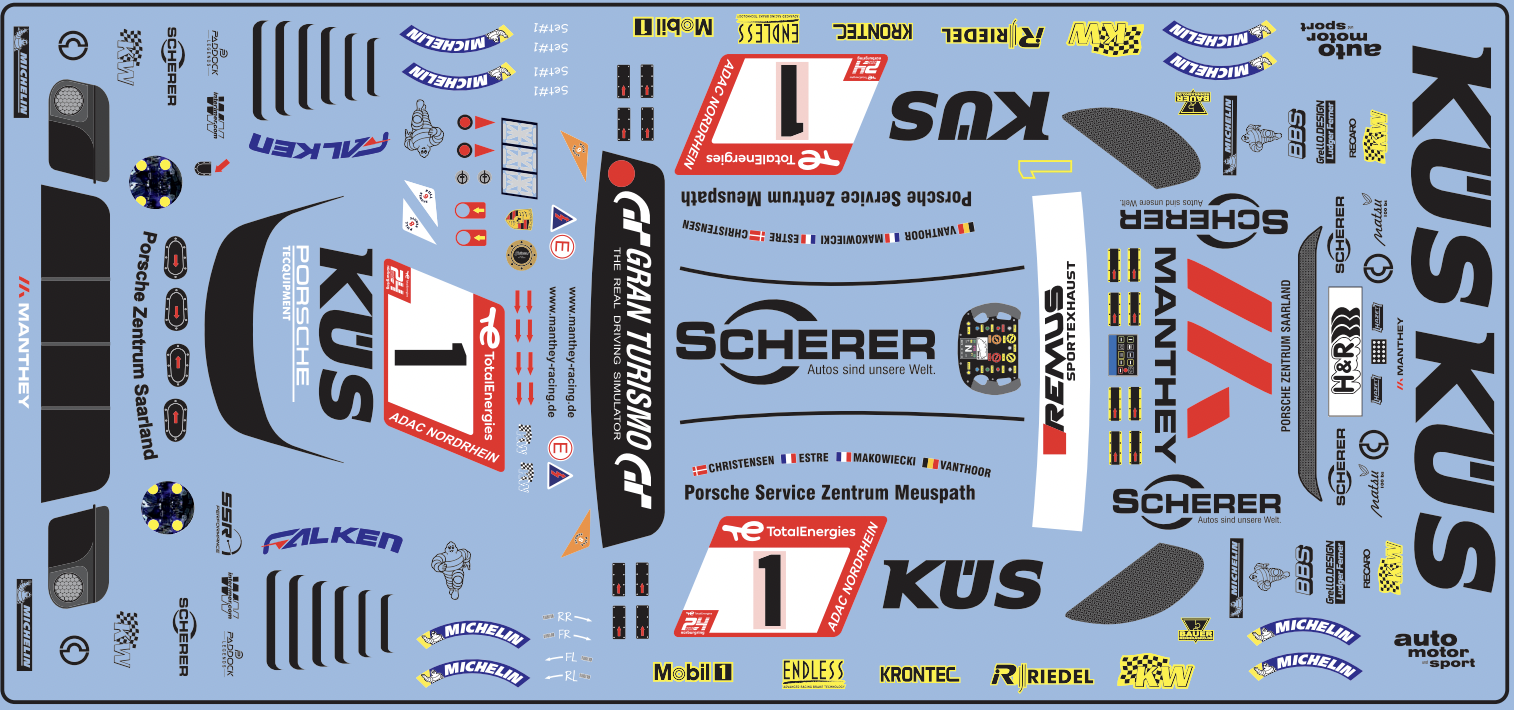 Decal Porsche 911 991 GT3 R #1 Manthey Grello Nürburgring 2022
