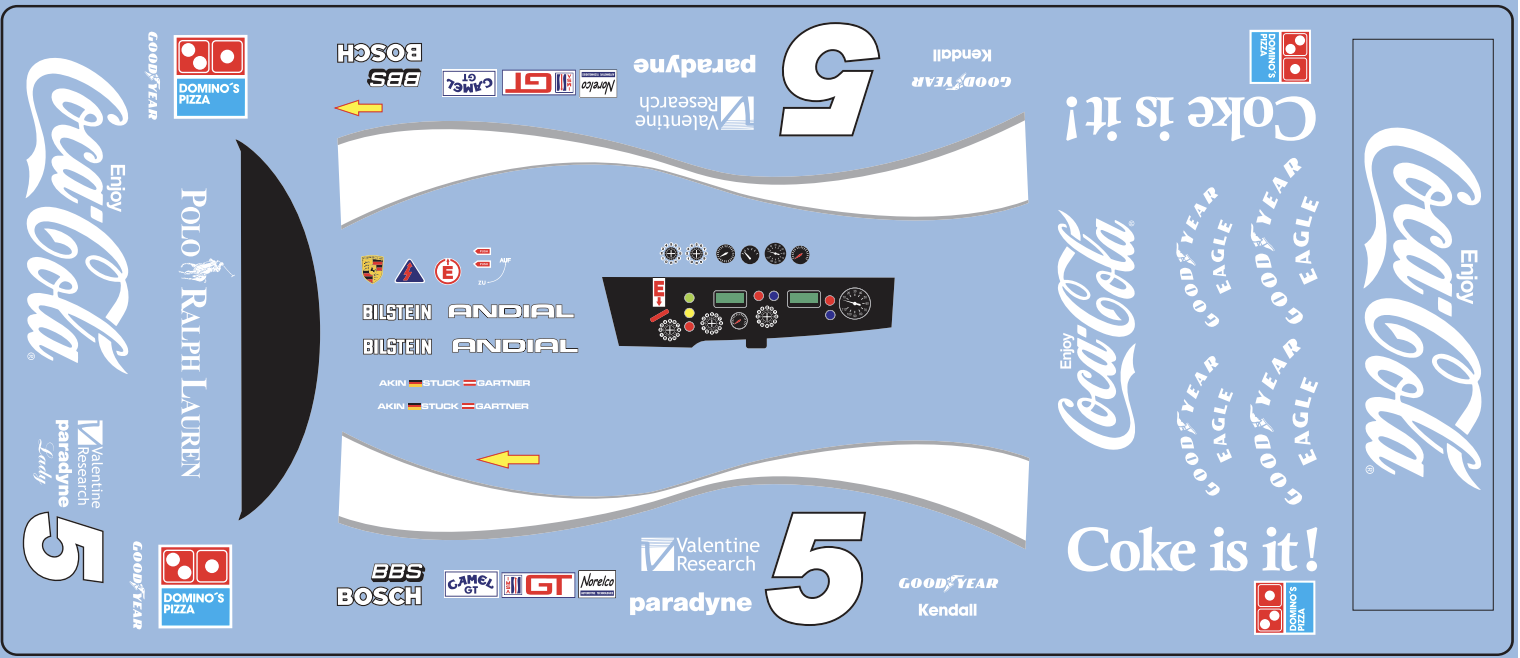Decal Porsche 962c longtail Bob Akin Racing Coca Cola #5