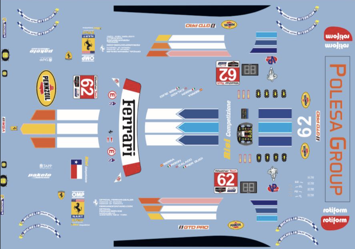 Decal Ferrari 296 GT3 Risi Competizione IMSA 2024 #62 FFSFD1075v04