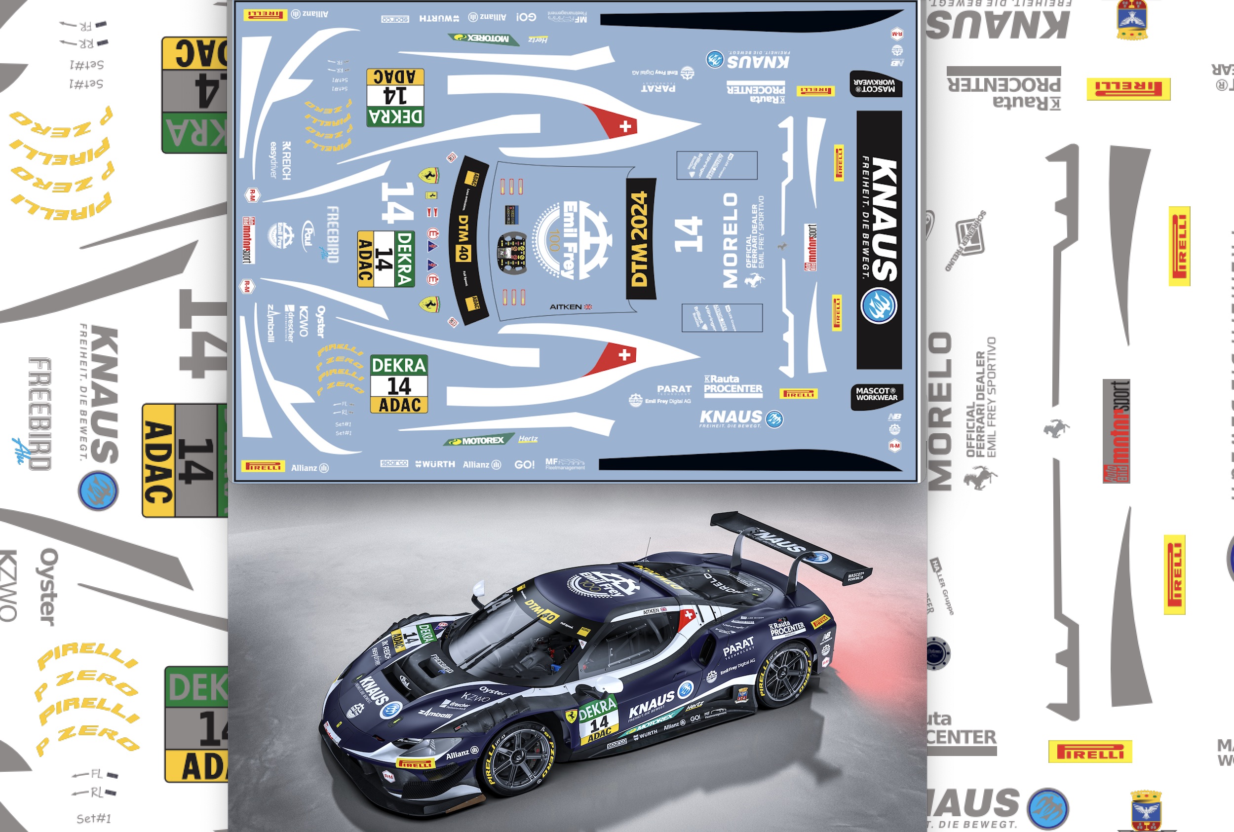 Decal Ferrari 296 GT3 Emil Frey Racing KNAUS DTM 2023 #14 FFSFD1075v05