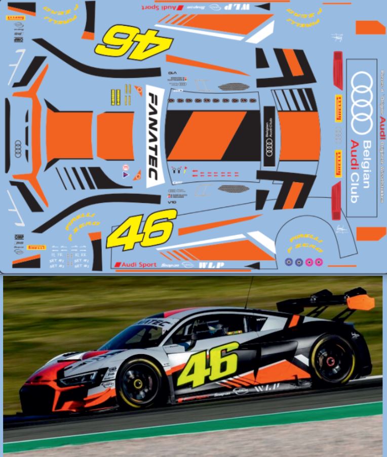 Decal Audi R8 GT3 Evo #46 VALENTINO ROSSI Test