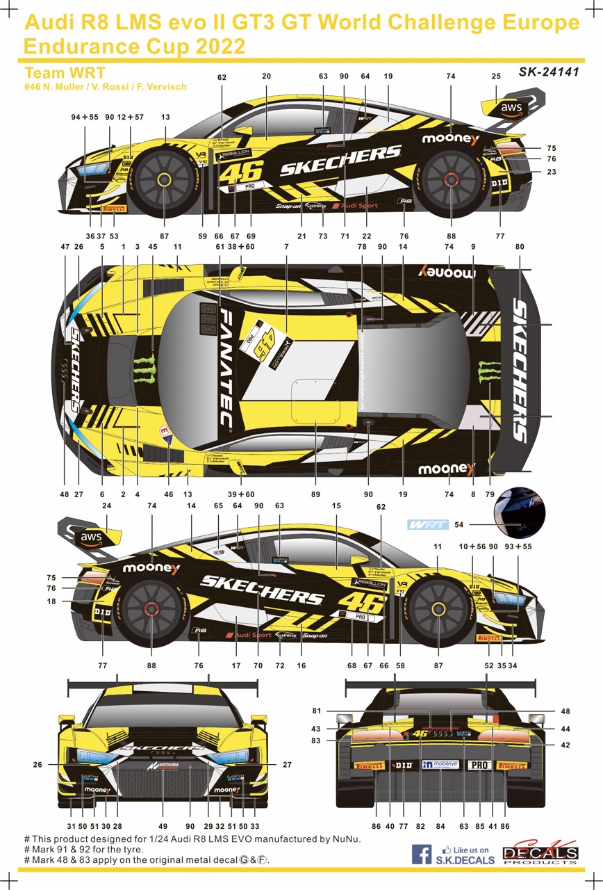 SK Decals SK24141 Audi R8 LMS evo II GT3 GT World Challenge Europe ...