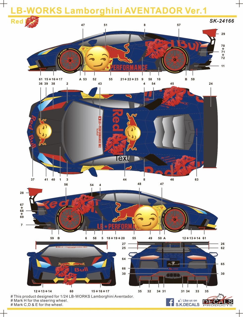 SK Decals SK24166 LB-WORKS Lamborghini AVENTADOR Ver.1 Red Bull