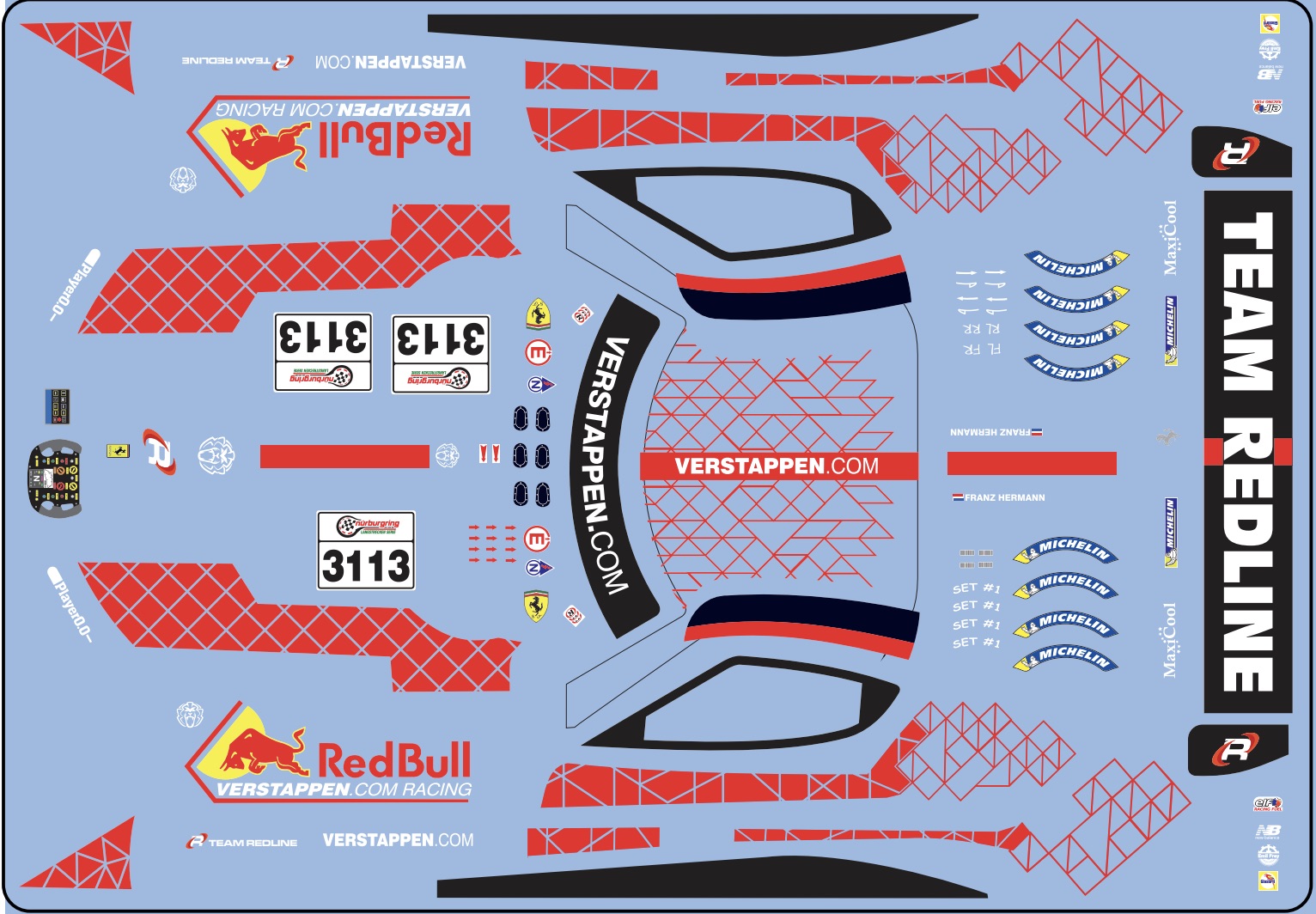 Decal Ferrari 296 GT3 Redline Team Verstappen RB Racing 2025 TEST #3113