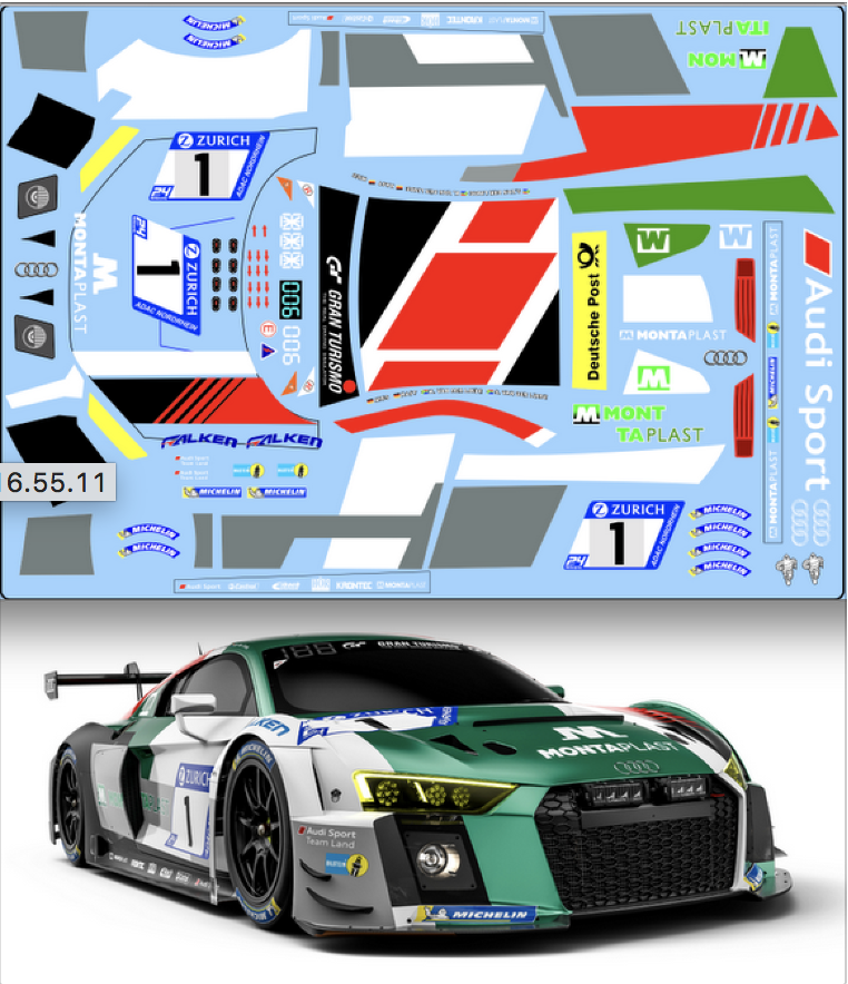 Decal Audi R8 LMS GT3 #1 Audi Sport Team Land