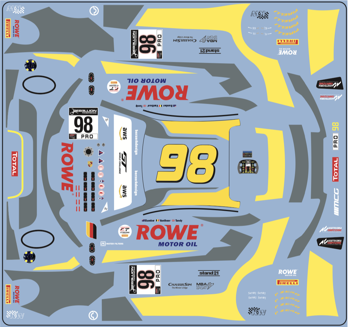 Decal Porsche 911 991 RSR ROWE #98 SPA 2020