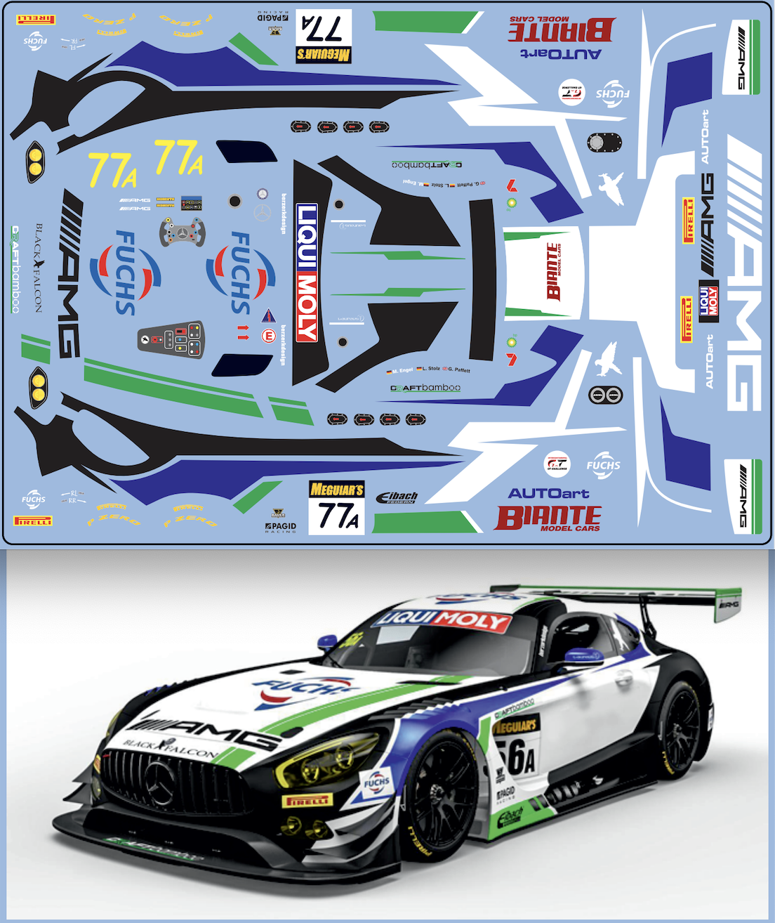 Decal Merc AMG GT3 Craft Bamboo/Black Falcon #77A Bathurst 2019