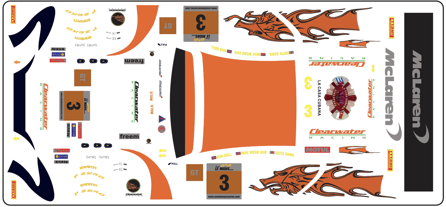 Decal McLaren 650 GT3 Clearwater GTX #3