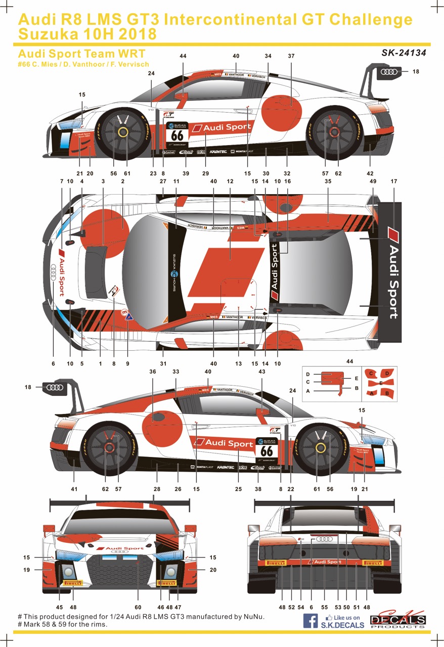SK Decals SK24134 Audi R8 LMS GT3 Intercontinental GT Challenge Suzuka ...