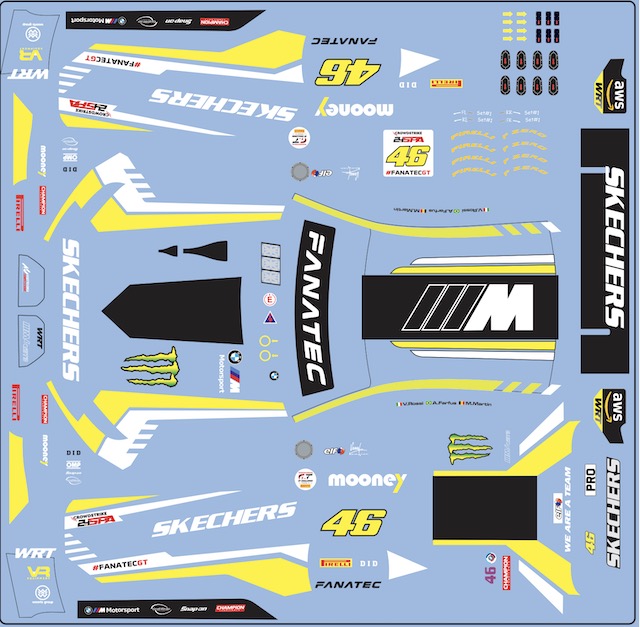 Decal BMW M4 GT3 Team Rossi #46 Fanatec GT World Challenge Europe