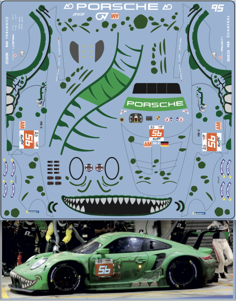 Decal Porsche 911 991 GT3 R #911 A O Racing Rexy (RAWR) #56 Le Mans 2023