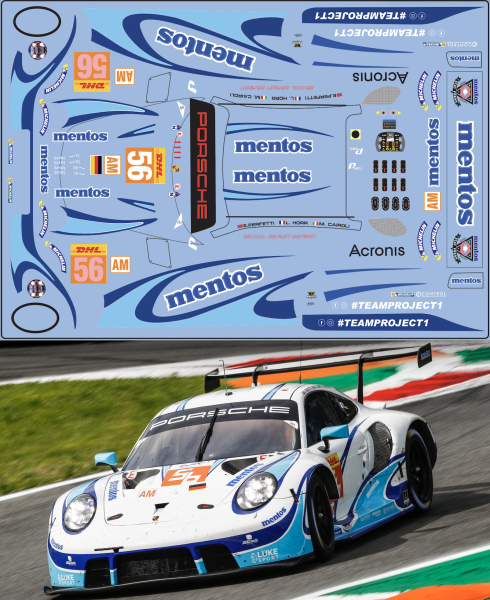 Decal Porsche 911 991 GT3 R #911 Project one #56 Le Mans 2020 "Mentos"
