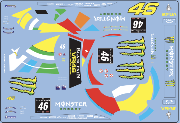 Decal Ferrari 458 GT3 Kessel Racing VALENTINO ROSSI #46 BES 2012